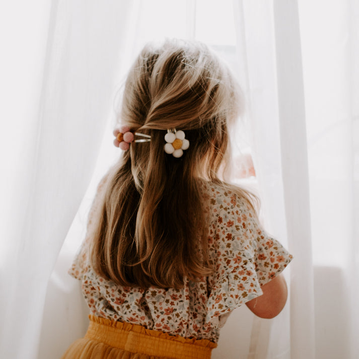 Pompom Daisy Snap Clips (Set of 2) - White – Kirei handmade